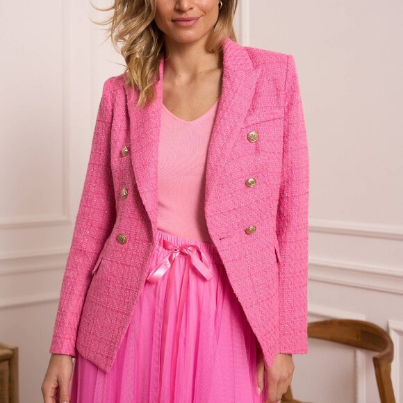 choklat | Jackets & Coats | Pink Tweed Blazer With Gold Buttons | Poshmark